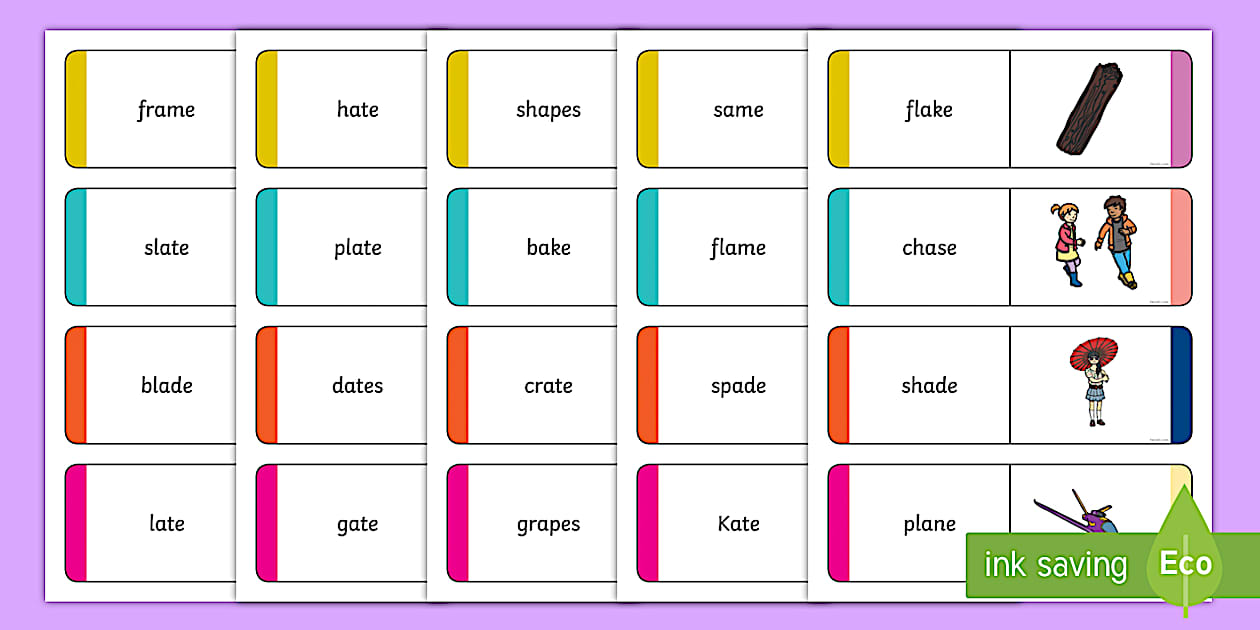 Phase 5 Real a-e Split Digraph Words Matching Cards, silent e