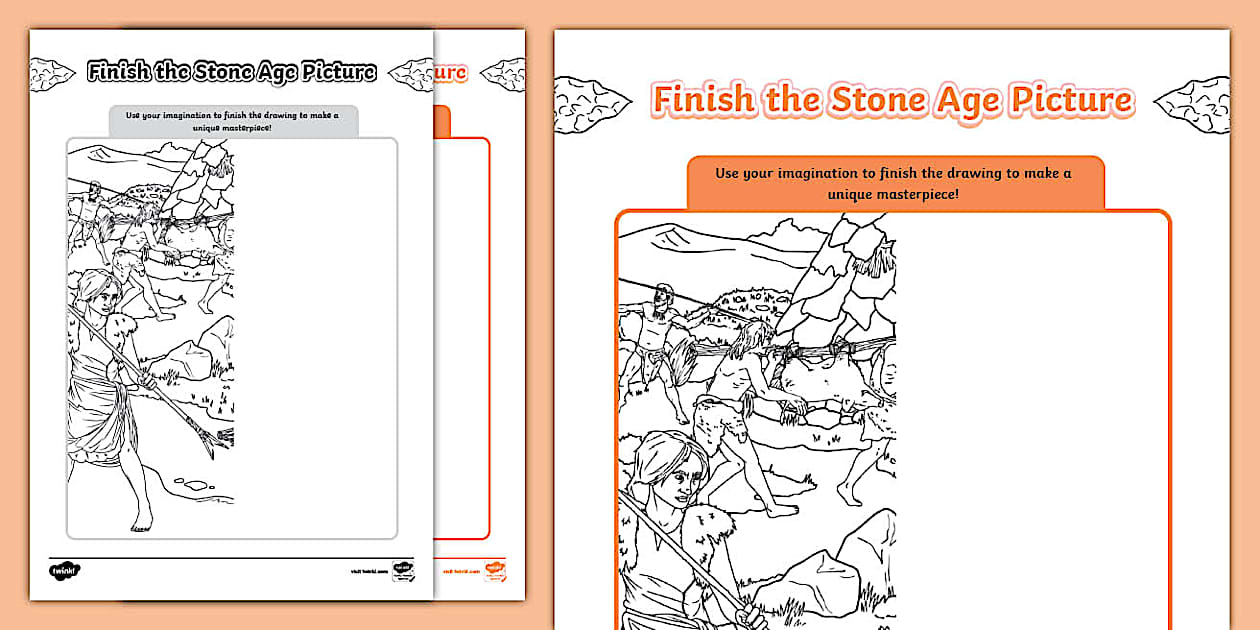 Finish the Stone Age Picture Worksheet - Twinkl
