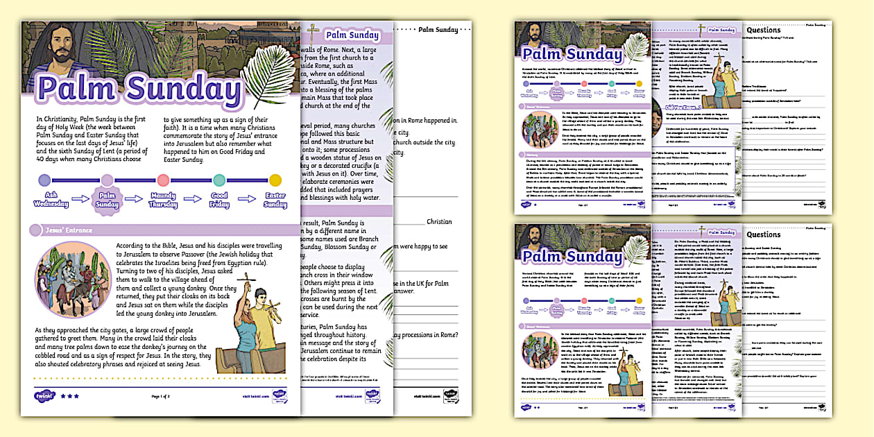 UKS2 Palm Sunday Differentiated Reading Comprehension Activity