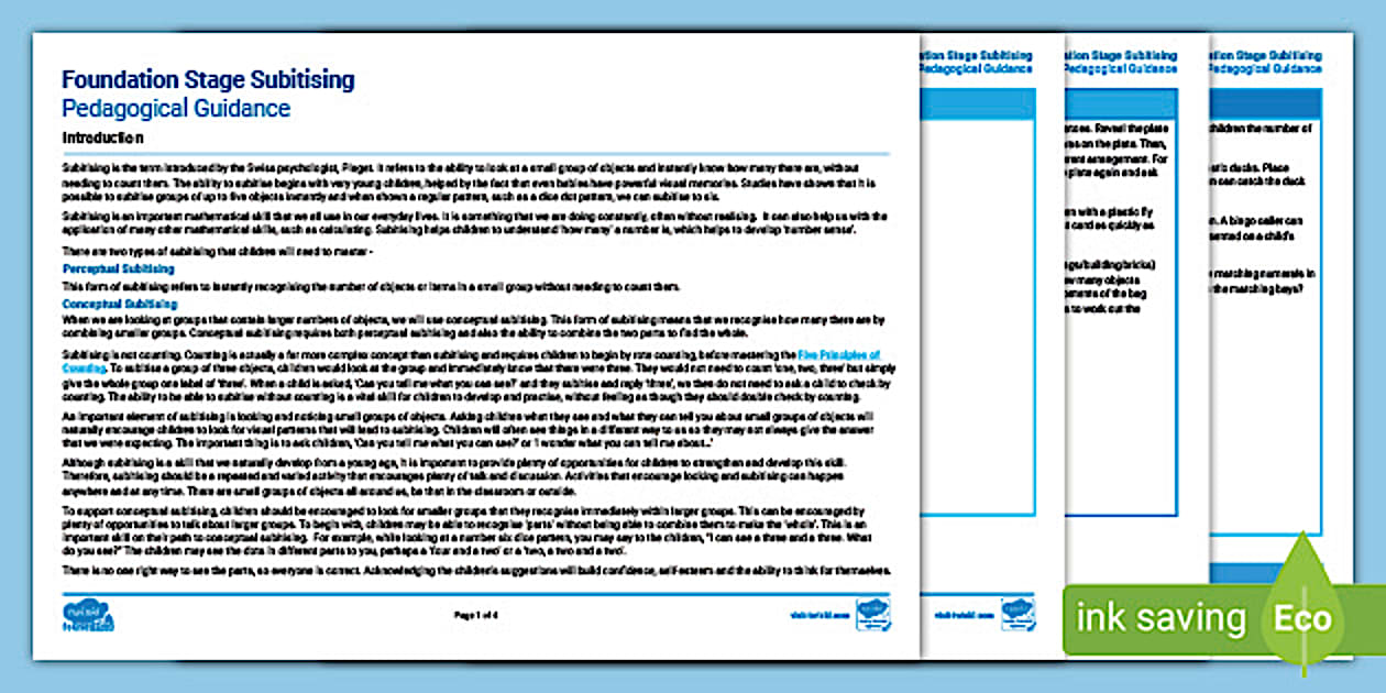 EYFS Maths Pedagogical Guidance: Subitising (teacher made)