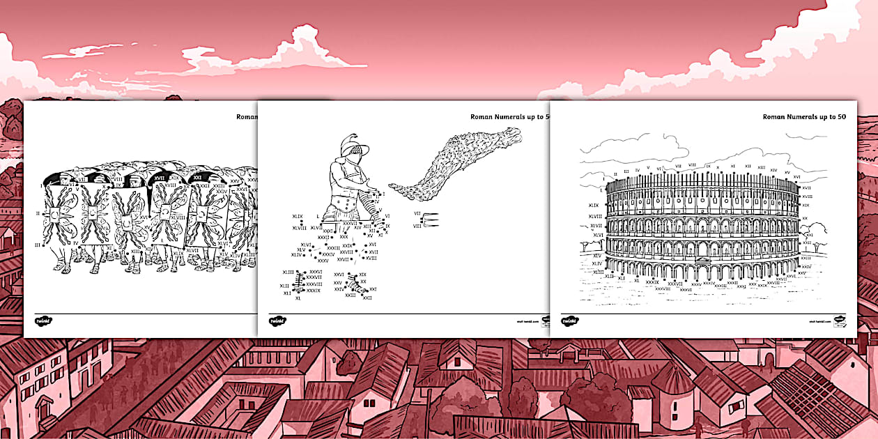 Roman Numerals up to 50 Dot to Dot (teacher made) - Twinkl