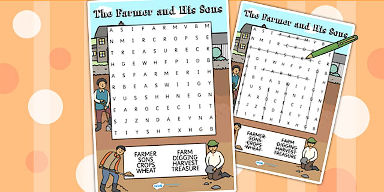 The Farmer and His Sons Wordsearch (teacher made) - Twinkl