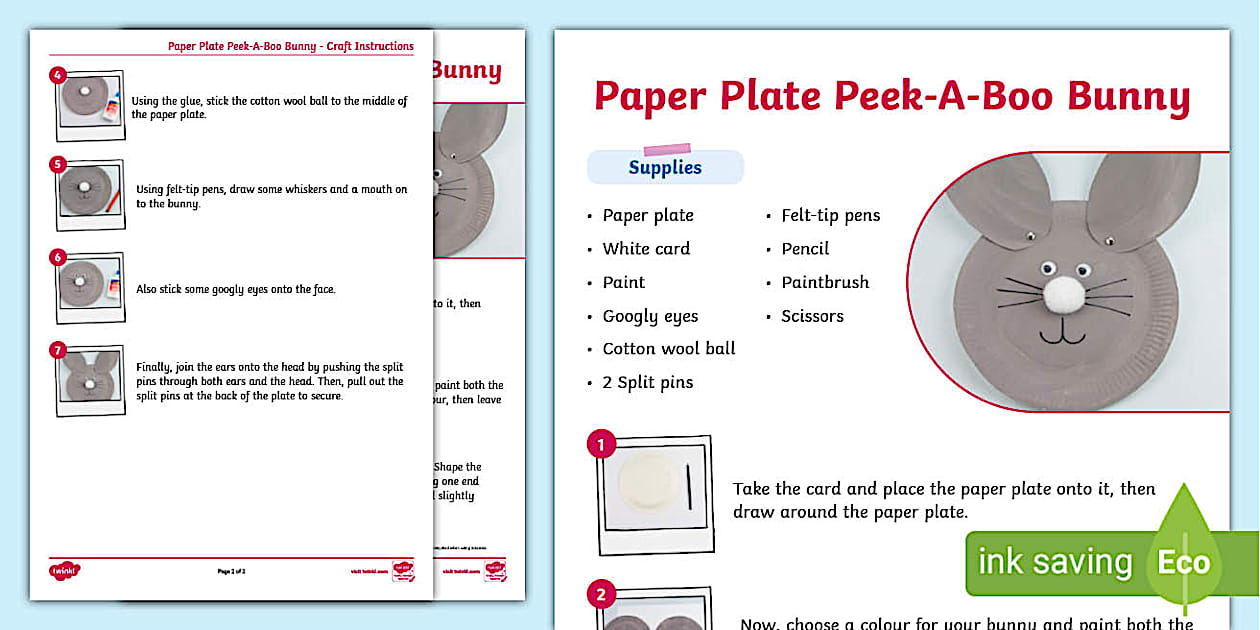 Paper Plate Peek A Boo Bunny Craft Instructions - Twinkl
