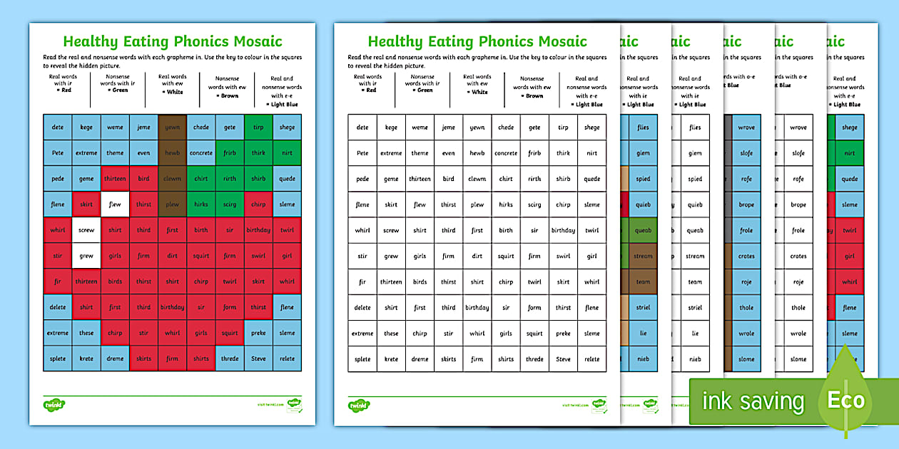 Healthy Eating Week Phase 5 Phonics Mosaic Worksheets