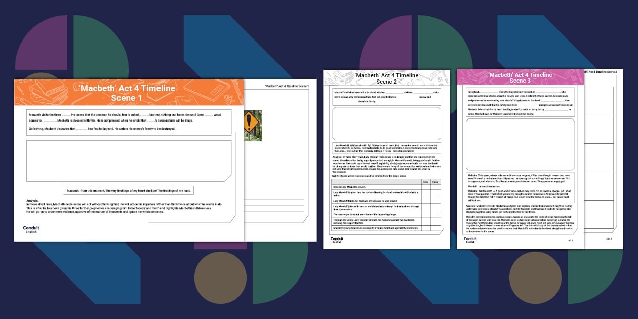 Macbeth Timeline Activity Sheets: Act 4 (teacher made)