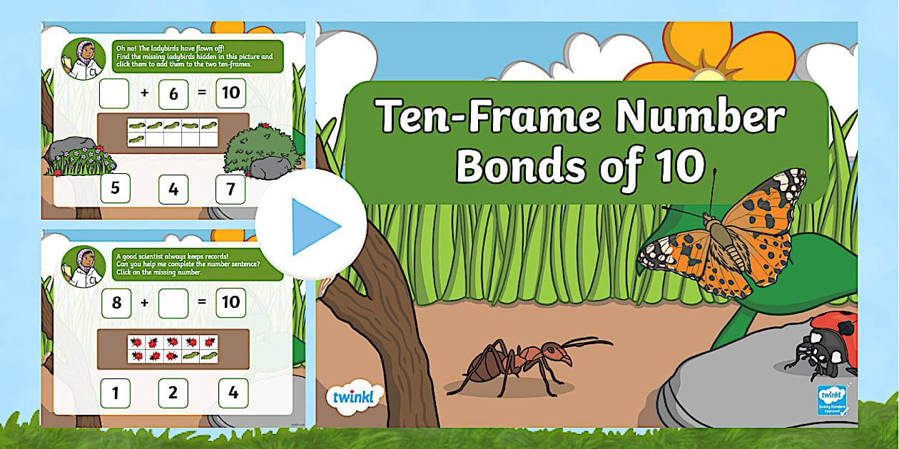Minibeast-Themed Ten-Frame Number Bonds to 10 PowerPoint