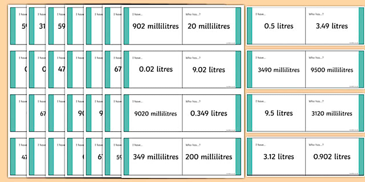 Litres and Millilitres Conversion Loop Cards - Twinkl