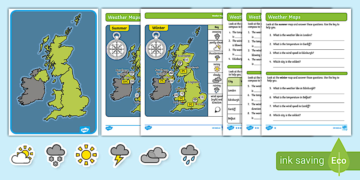 Weather Maps Pack with Symbols - Twinkl - Geography - Twinkl