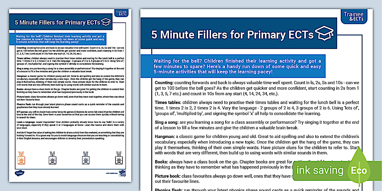 5 Minute Classroom Time Fillers for KS1 - Primary Resources