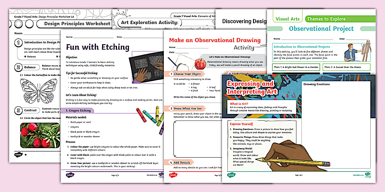 Grade 7 Art Theory worksheets and Questions - Lesson Pack