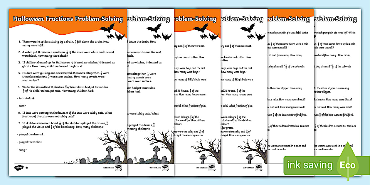 Editable Halloween Fractions Problem-Solving Activity Sheets
