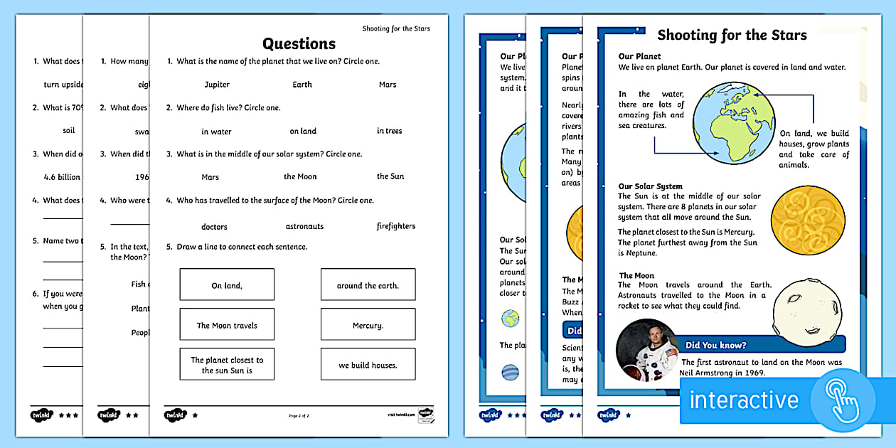Planets and Solar System Reading Comprehension Worksheets