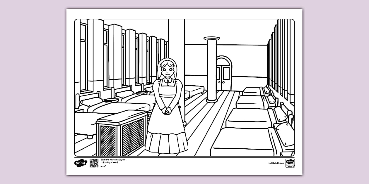 Florence Nightingale in Crimean Hospital Colouring Sheet