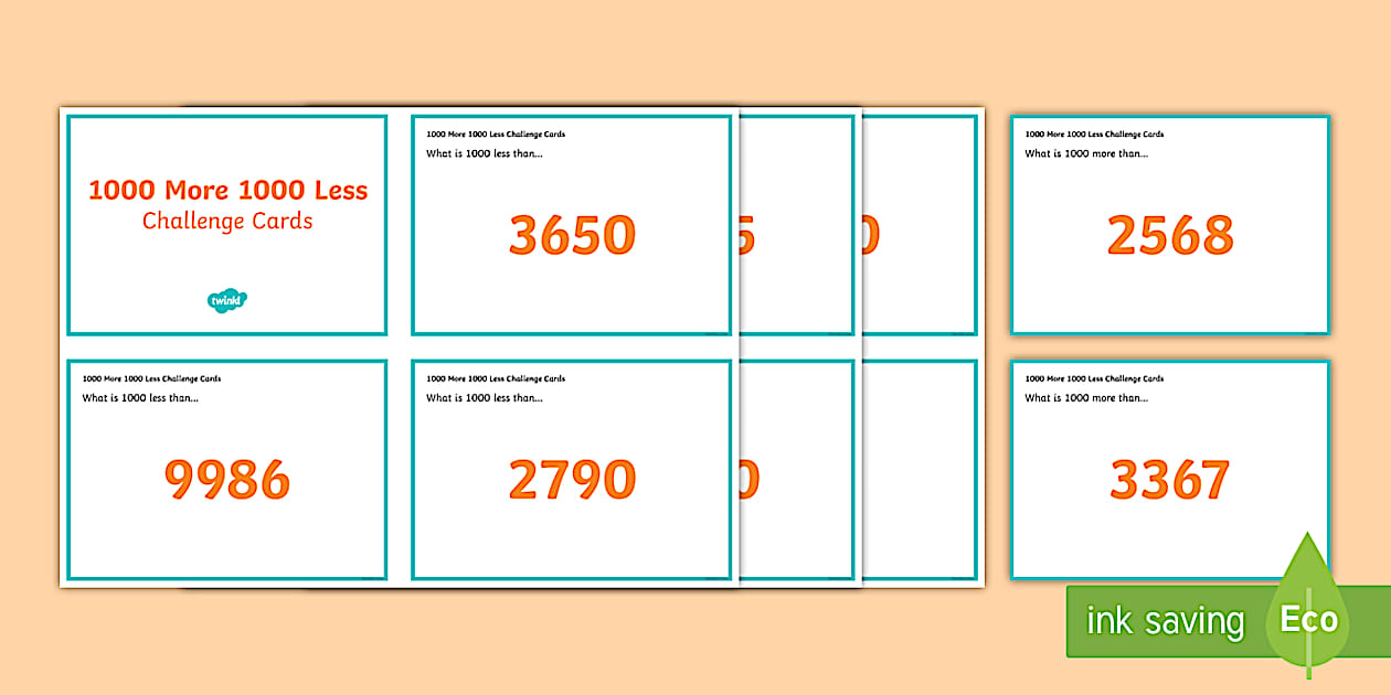1000 More and 1000 Less Challenge Cards (teacher made)