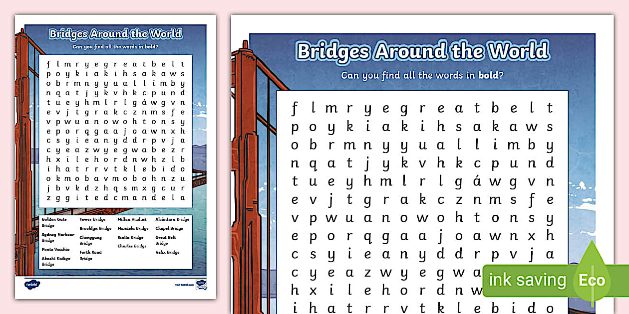 Bridges Around the World Word Search - KS2 (teacher made)