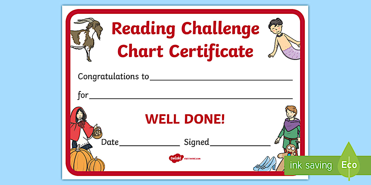 Editable Reading Challenge Chart Certificates Traditional Tale Themed