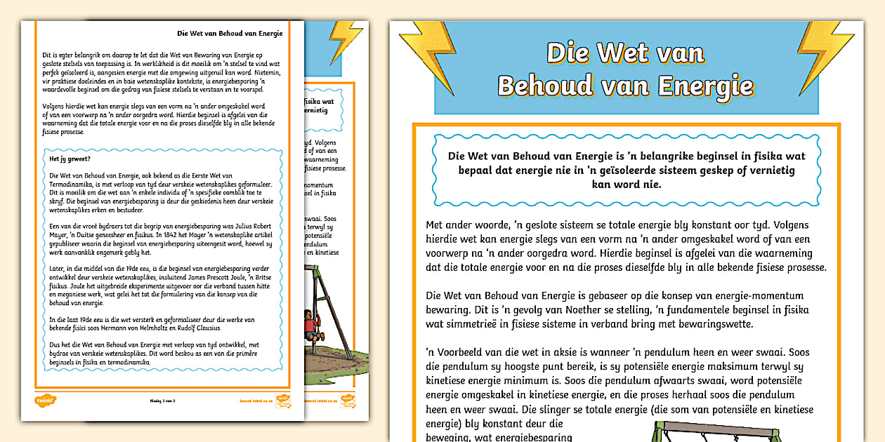 Die Wet van Behoud van Energie