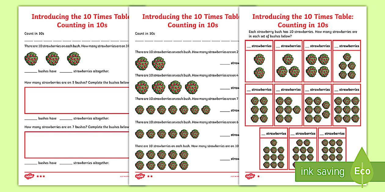 Black and White Introduction to the 10 Times Table Differentiated ...