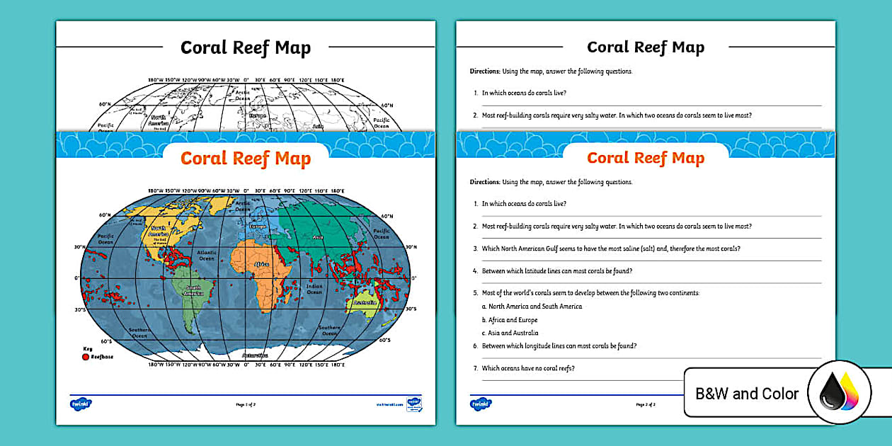 Coral Reef Map Worksheet (Teacher-Made) - Twinkl