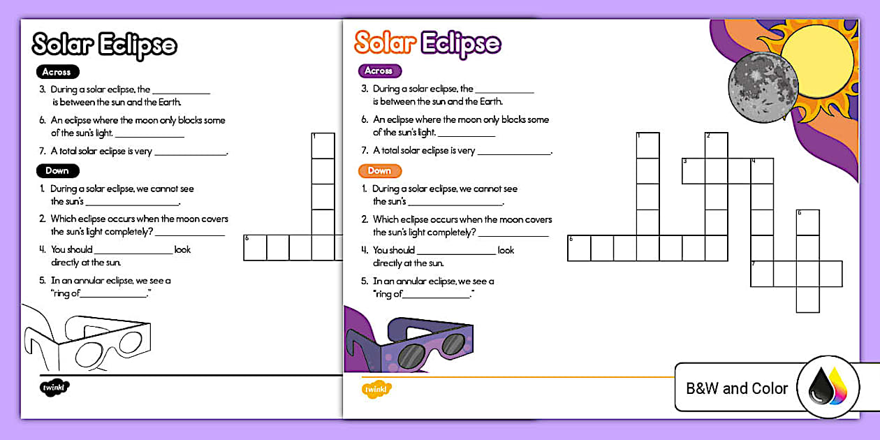 Solar Eclipse Crossword for Kids | Resource | Twinkl USA