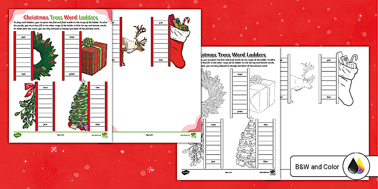 Christmas Trees Word Ladder Worksheet (teacher made)