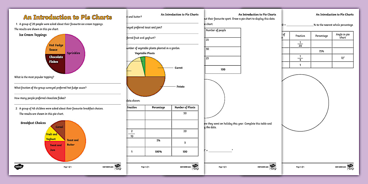 An Introduction to Pie Charts Activity Sheet (teacher made)