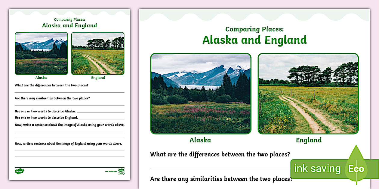 Comparing Alaska to England Worksheet (teacher made)