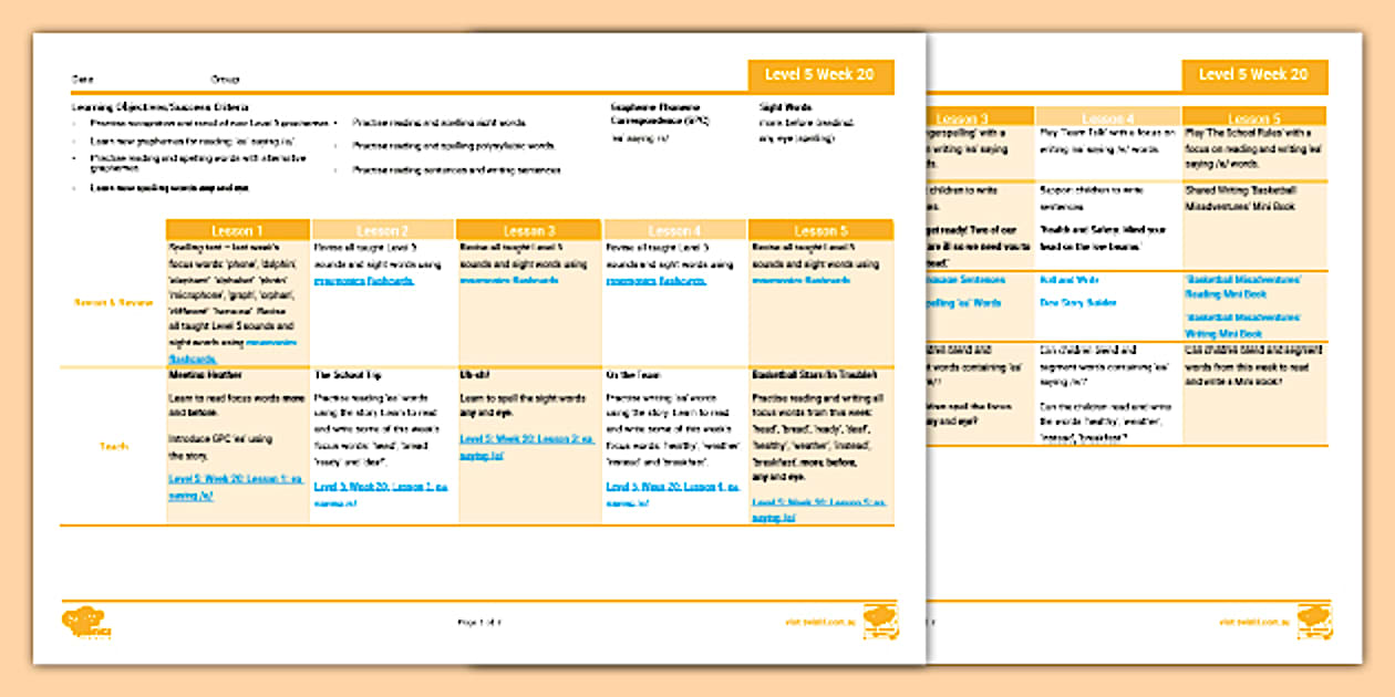 'ea' saying /e/ Lesson Plan - Level 5 Week 20