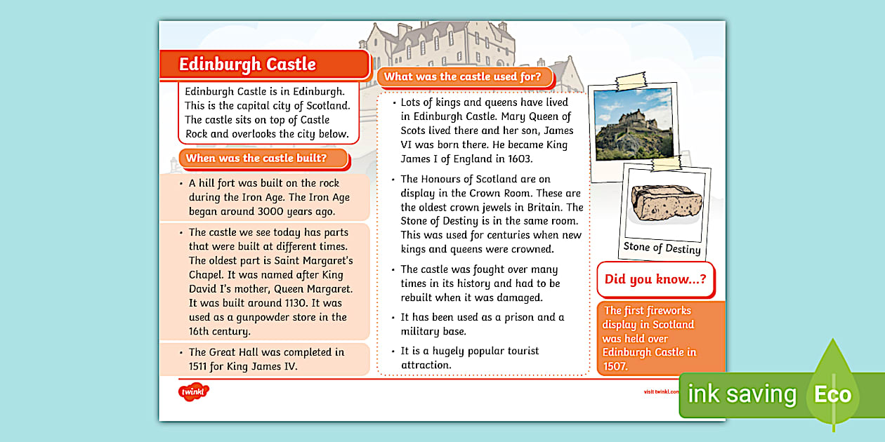 KS1 Edinburgh Castle Fact File (teacher made) - Twinkl