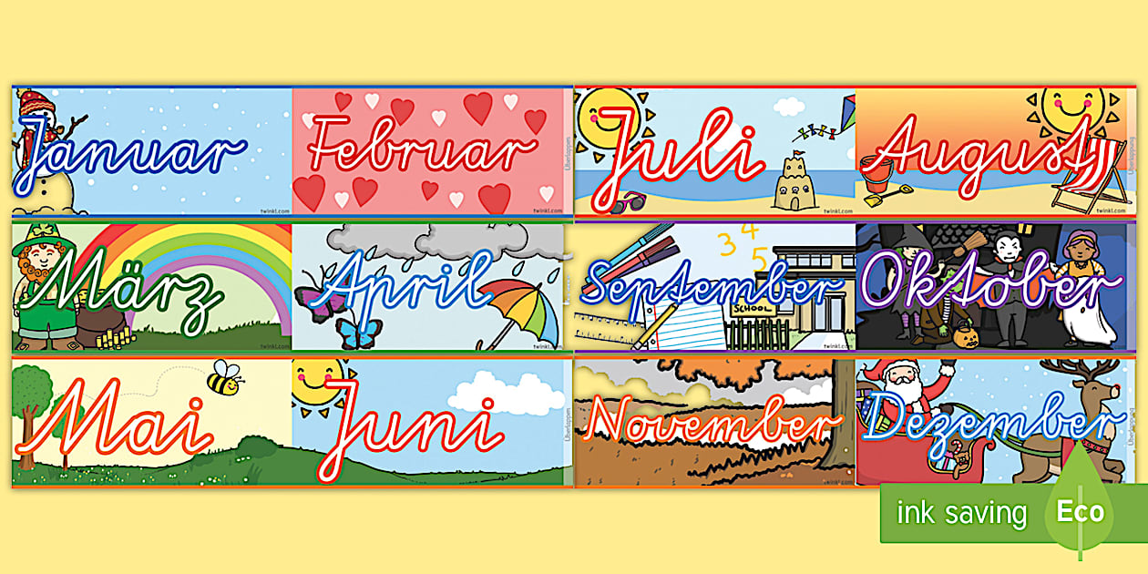 Months of the Year Display Borders German - Twinkl
