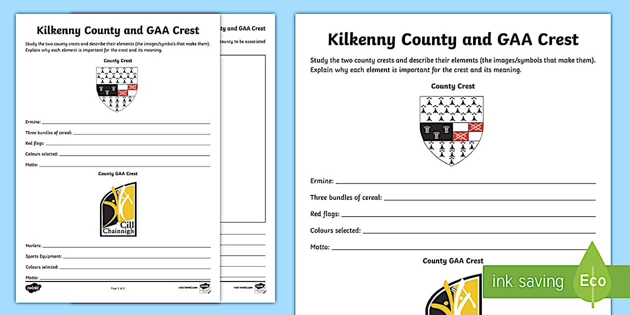 Kilkenny County and GAA Crest Worksheet / Worksheet - Twinkl