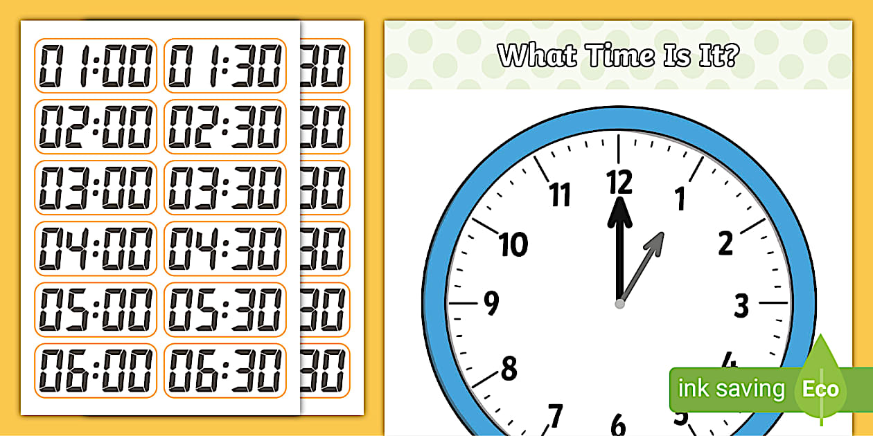 👉 Analogue and Digital O'Clock and Half Past Matching Game
