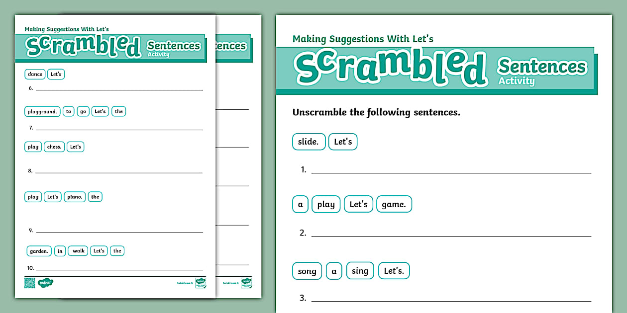 Making Suggestions With Let's | Scrambled Sentences Activity