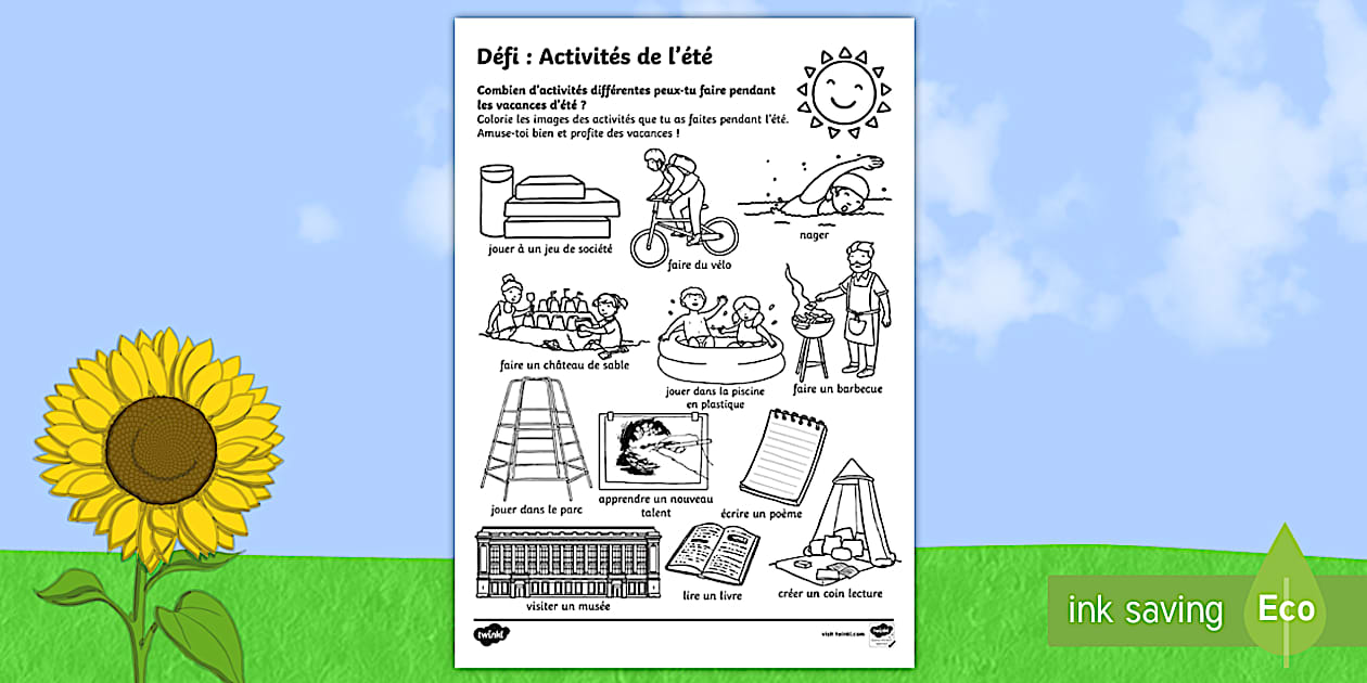 Feuille d'activités : Les défis de l'été