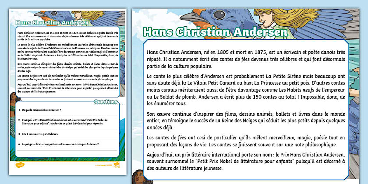 Hans Christian Andersen - fiche d'informations et questions
