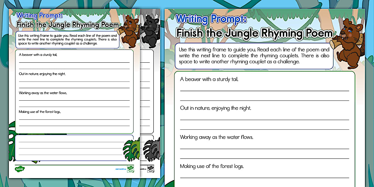Writing Prompt: Finish the Beaver Rhyming Poem - Twinkl
