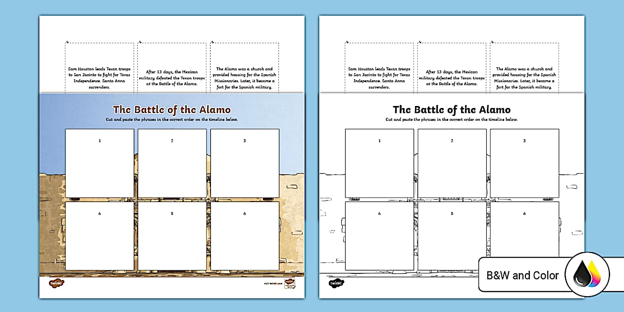 Battle of the Alamo Timeline Worksheet for Kids | Twinkl USA