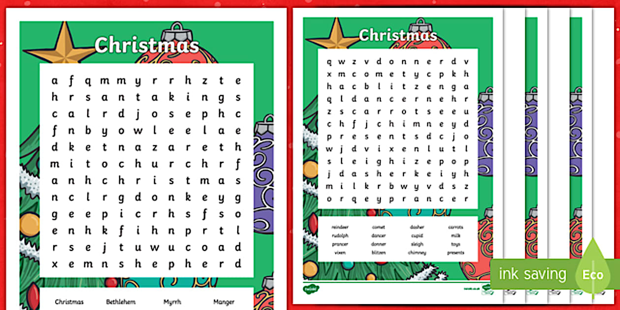 Black and White Christmas Word Searches - Twinkl