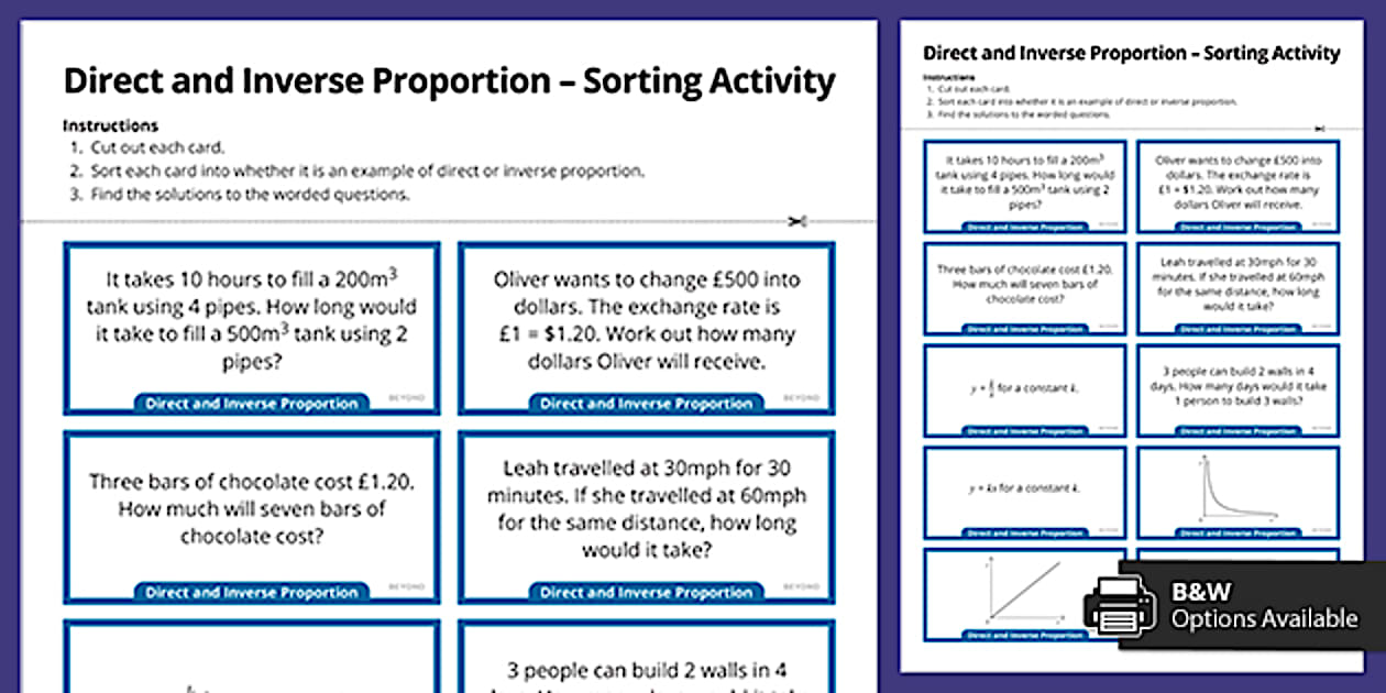 👉 Direct And Inverse Proportion Sorting Activity Ks3 Maths