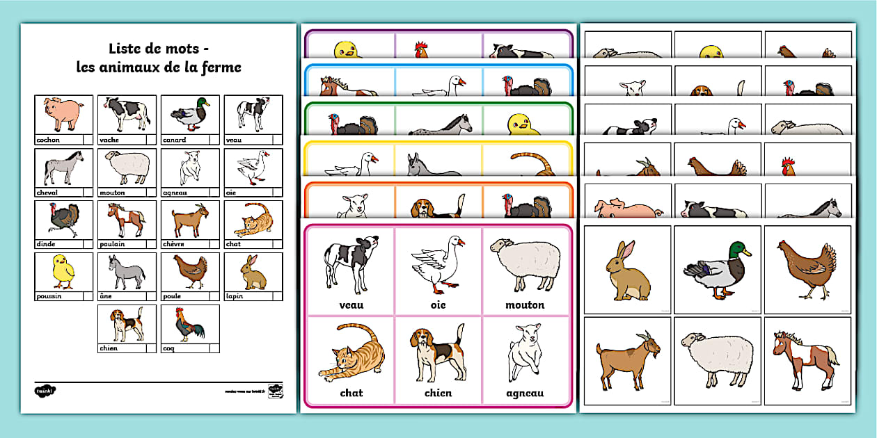 Jeu de loto - les animaux de la ferme - Twinkl