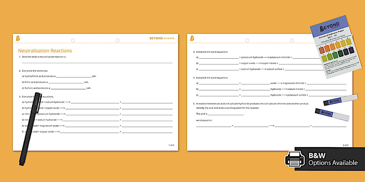 Neutralisation Reactions Worksheet (teacher made) - Twinkl