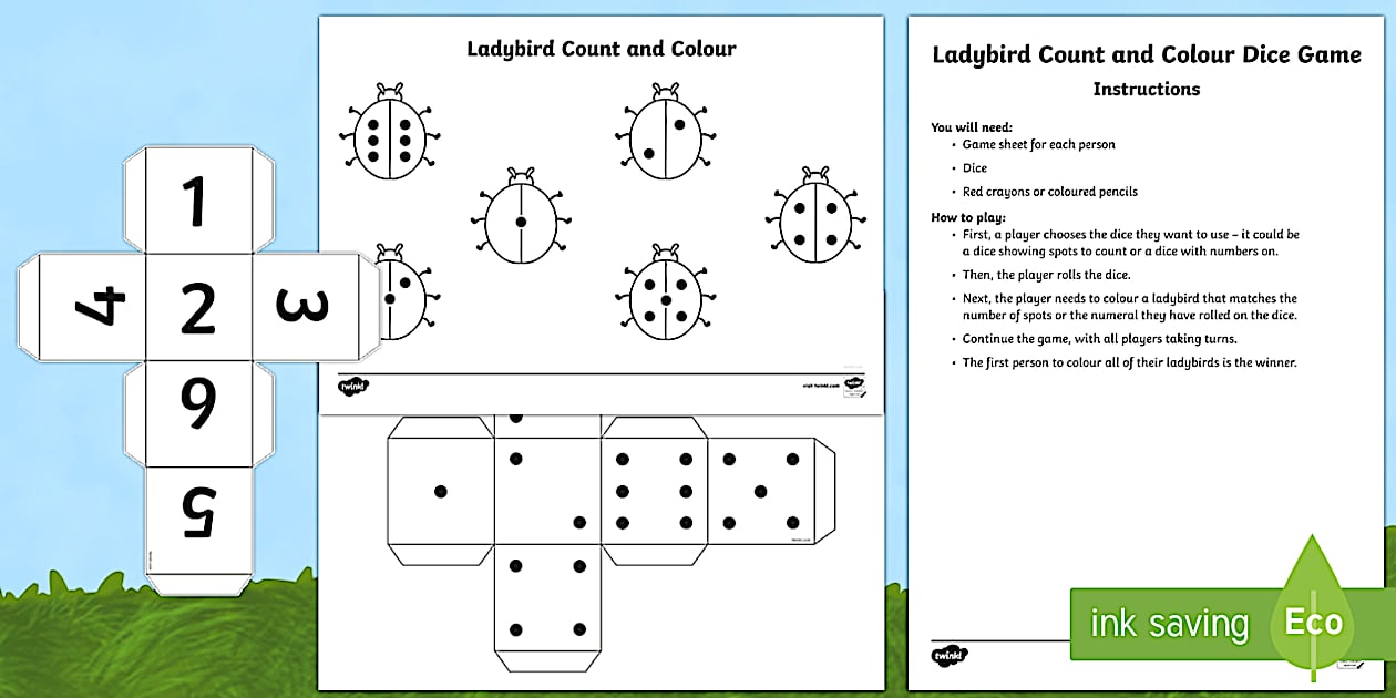 Ladybird Count and Colour Dice Game (teacher made) - Twinkl