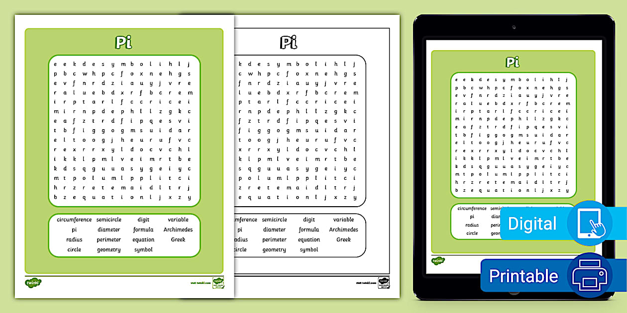 Pi Word Search for 3rd-5th Grade (Teacher-Made) - Twinkl