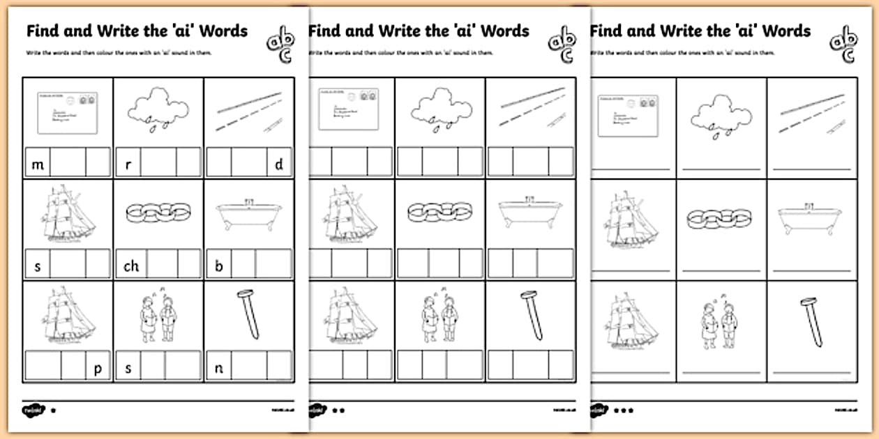 Ai Words Phonics Differentiated Worksheet Pack - Twinkl