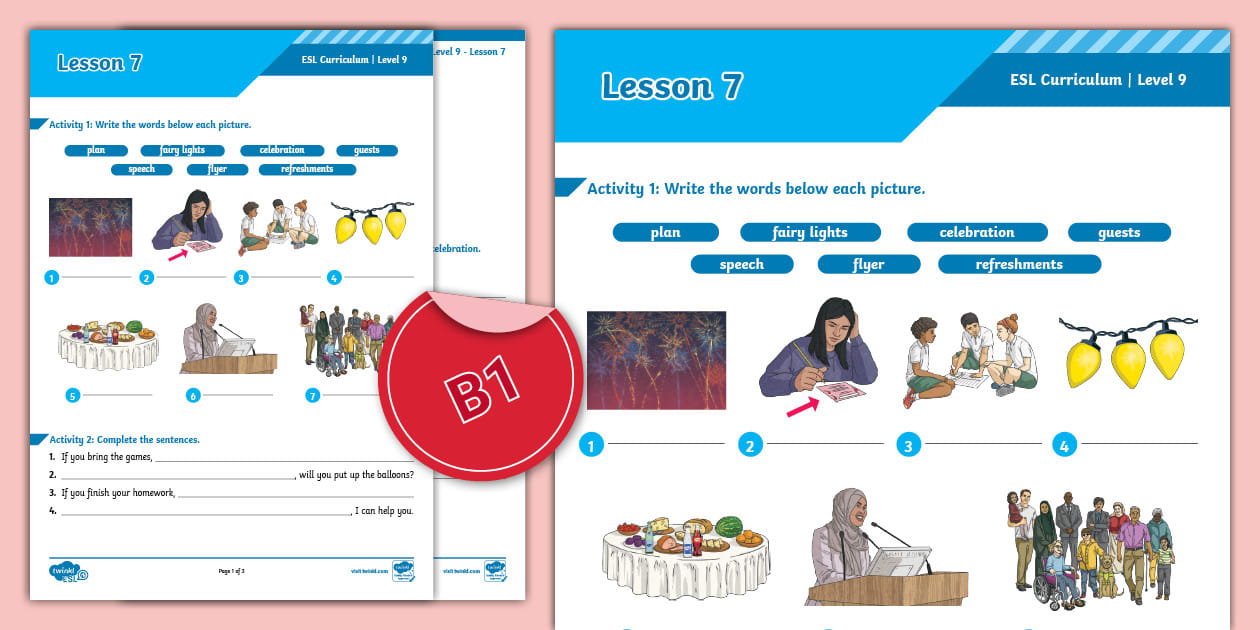 ESL Curriculum Level 9, Lesson 7 Activity Sheet - Twinkl