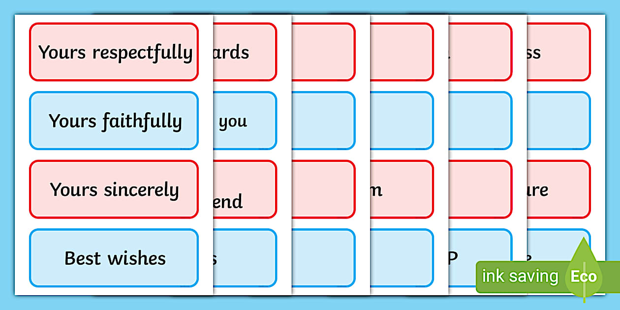 Level 2 Formal Letter Writing Word Cards (teacher made)