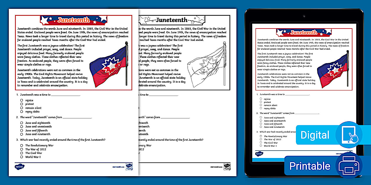 3rd Grade Juneteenth Reading Comprehension PDF | Twinkl USA