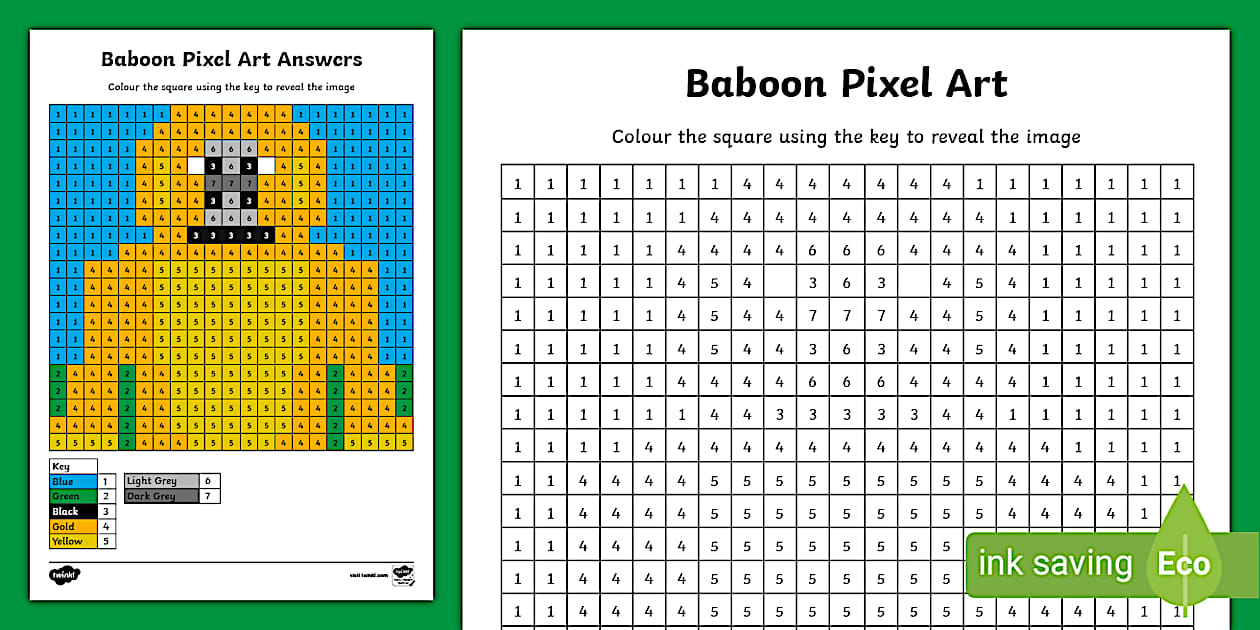 Baboon Pixel Art Template (Teacher-Made) - Twinkl