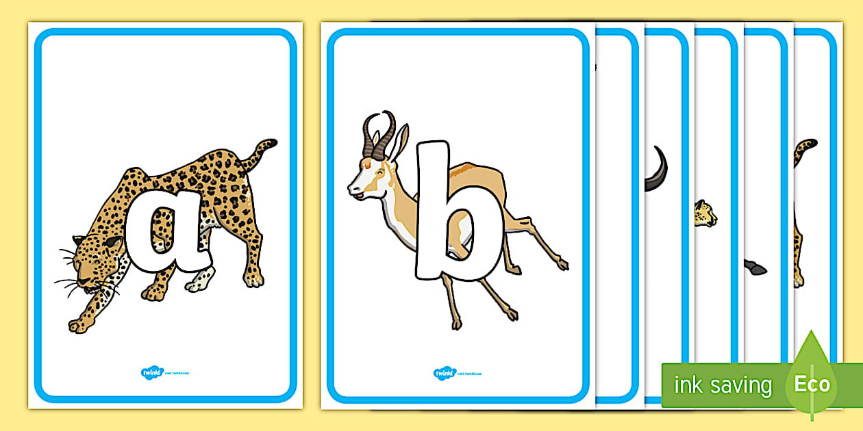 Cursive Safari Animals A-Z Alphabet Display Poster - Twinkl