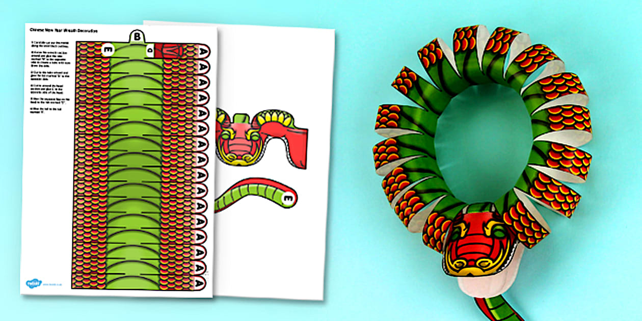 Printable Paper Craft Wreath - 3D Chinese New Year Dragon